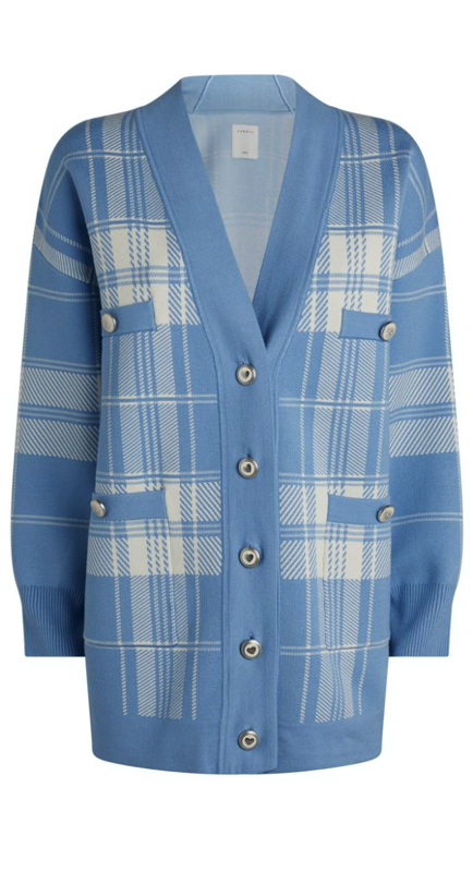 Caroline Stanbury’s Blue Plaid Cardigan | Big Blonde Hair