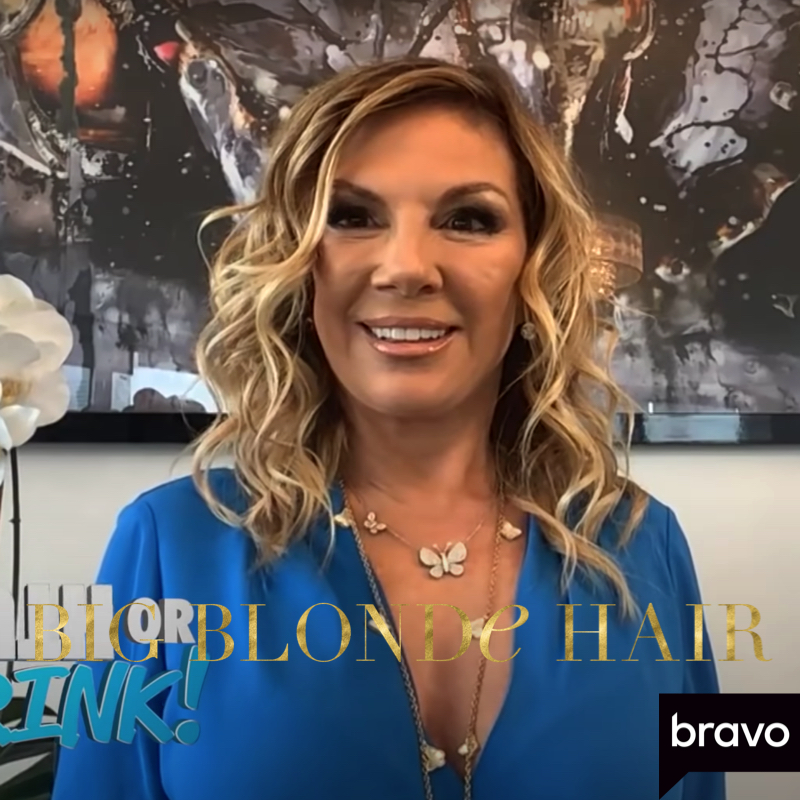 Ramona Singer’s Blue Wrap Top on WWHL | Big Blonde Hair