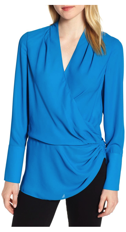 Ramona Singer’s Blue Wrap Top on WWHL | Big Blonde Hair