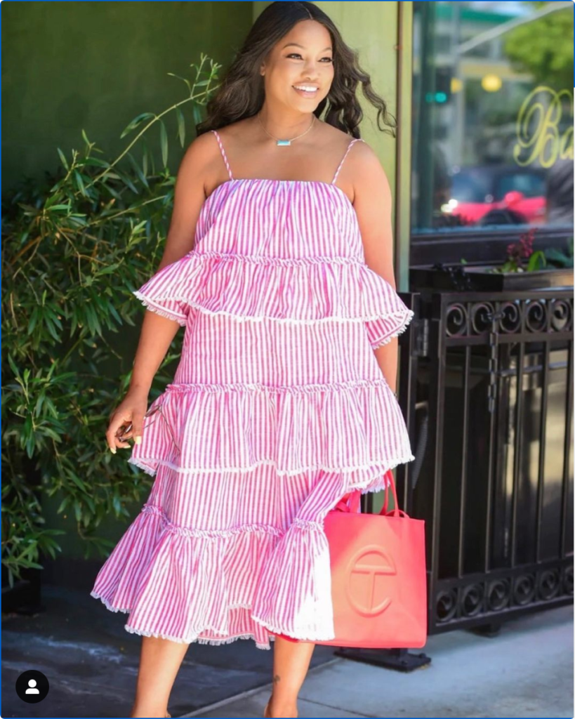 Garcelle Beauvais' Pink Striped Ruffle Dress