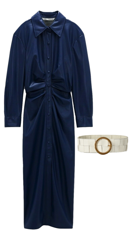 Tracy Tutor’s Blue Leather Shirt Dress | Big Blonde Hair