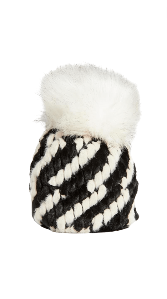Jennifer Armstrong's Black and White Pom Pom Beanie