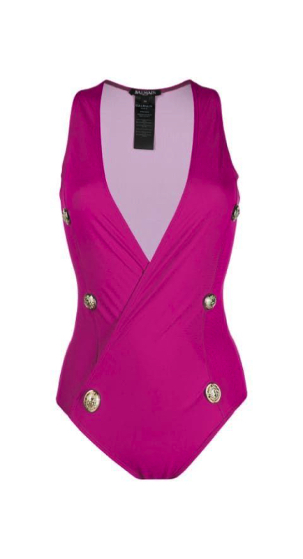 Meredith Marks’ Pink Button Detail Swimsuit | Big Blonde Hair