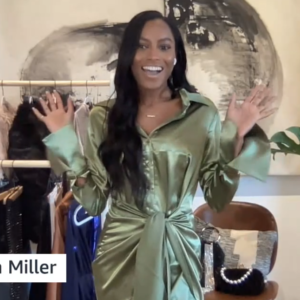 Ciara Miller’s Green Satin Shirt Dress | Big Blonde Hair