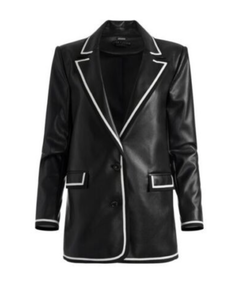 Drew Sidora's Black Leather Contrast Trim Blazer