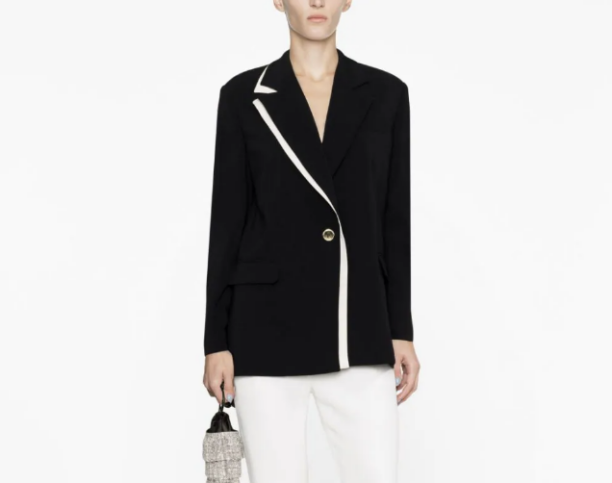 Drew Sidora's Black Leather Contrast Trim Blazer