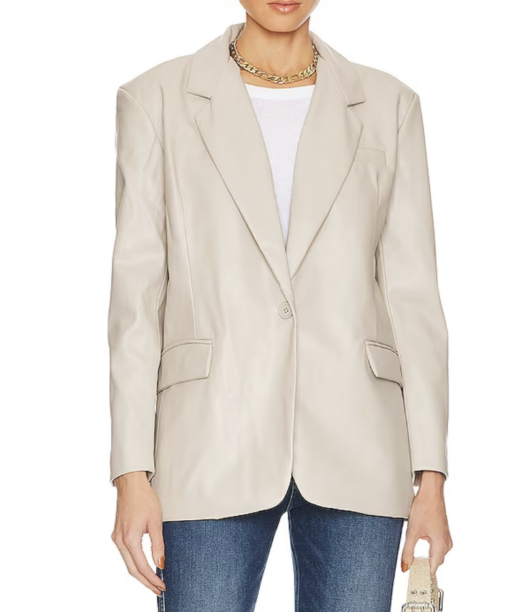 Kandi Burruss' Beige Leather Blazer and Joggers Suit