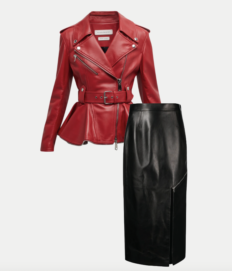 Meredith Marks' Red Leather Peplum Jacket and Skirt on WWHL