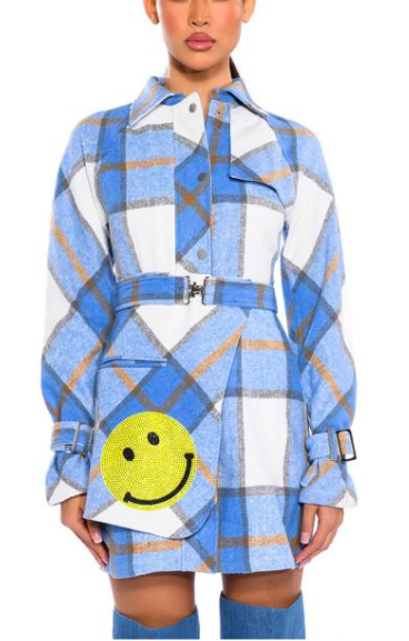 Guerdy Abraira's Blue Plaid Smiley Face Dress