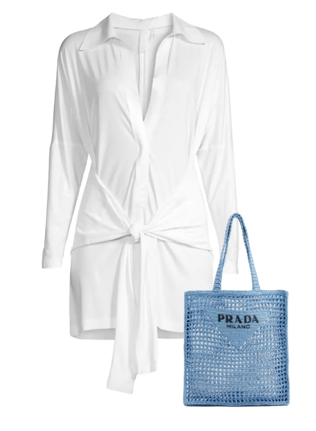 Meredith Marks' White Cover Up & Blue Bag