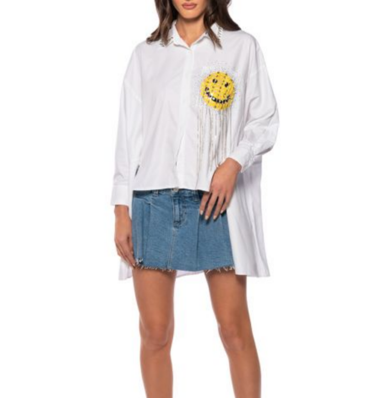 Danielle Olivera's Embellished Smiley Face Shirt