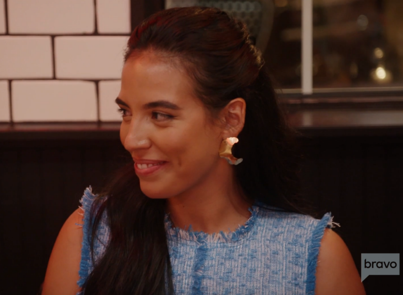 Danielle Olivera's Blue Tweed Mini Dress