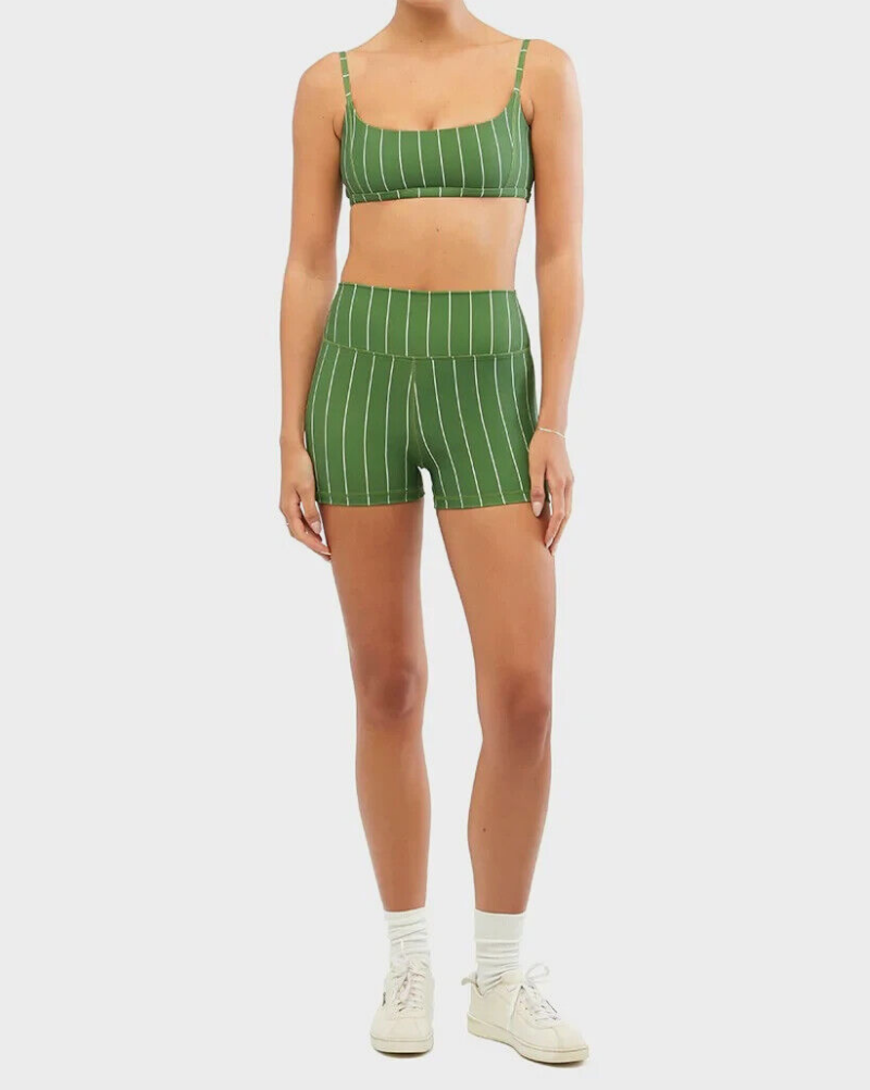 Paige DeSorbo's Green Striped Workout Set